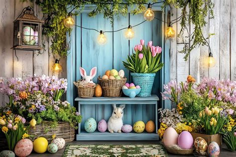 Easter Bunny Photo Backdrop Cozy Cottage Egg Backdrop Brp1 267