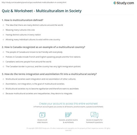 Quiz And Worksheet Multiculturalism In Society