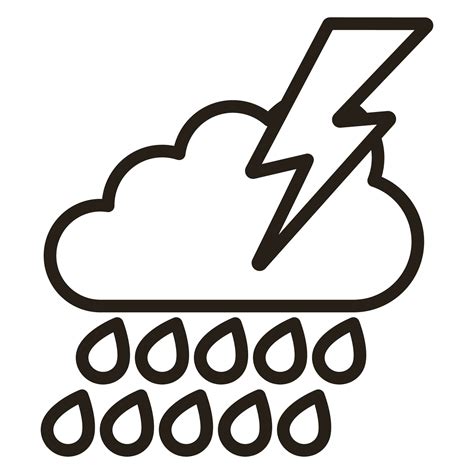 Thundercloud Black Outline Illustration Isolated On White Background