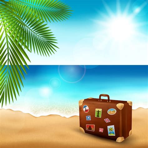 Playa Tropical Ilustración De Vacaciones Vector Premium