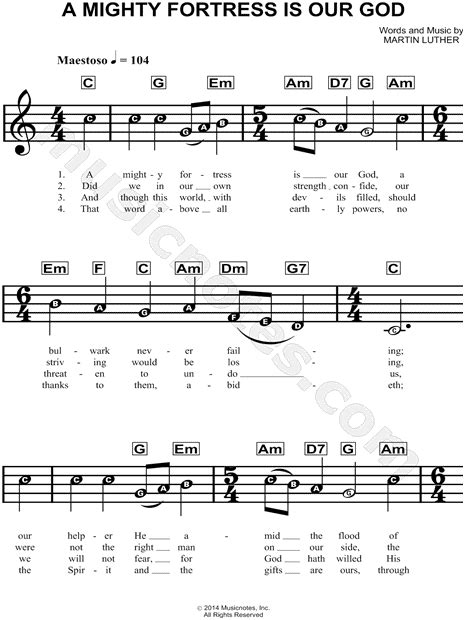 Martin Luther A Mighty Fortress Is Our God Sheet Music For Beginners