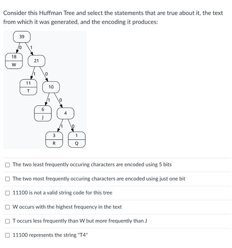 solved consider this huffman tree and select the statements