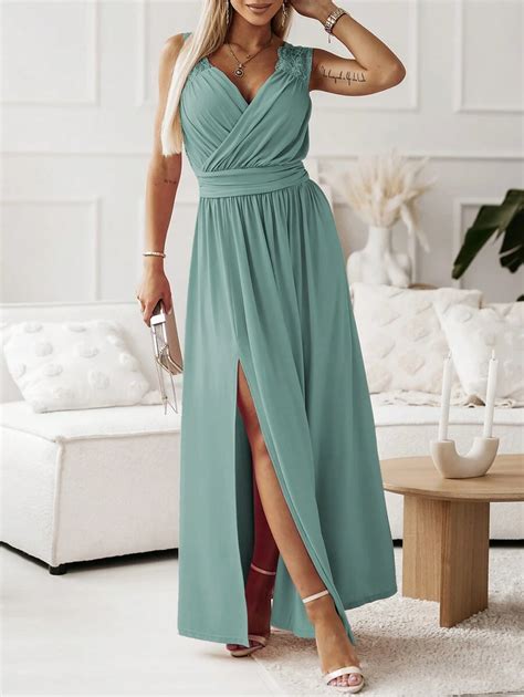 Solid Split Thigh Dress Shein Usa
