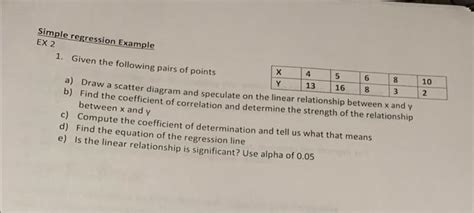 Solved Simple Regression Example Ex 2 1 Given The Following