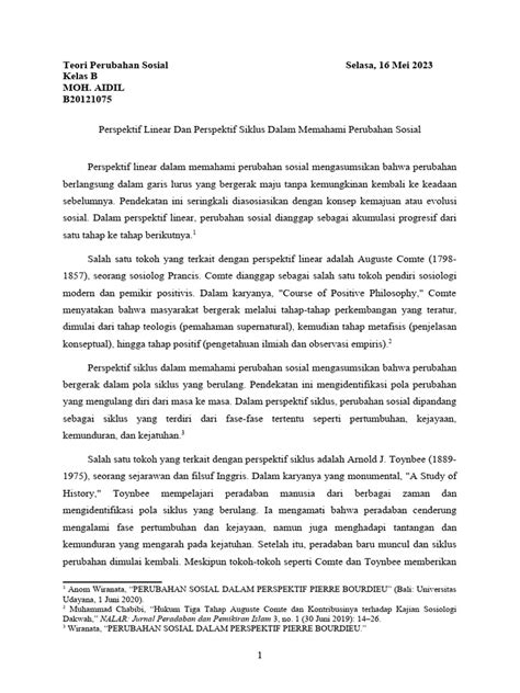 Perspektif Linear Dan Perspektif Siklus Dalam Perubahan Sosial Pdf