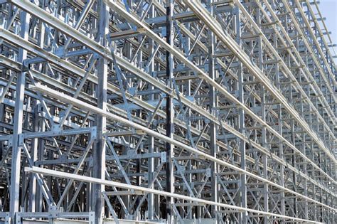 View Of Steel Structure Of Clad Rack Framework Warehouse Stock Image