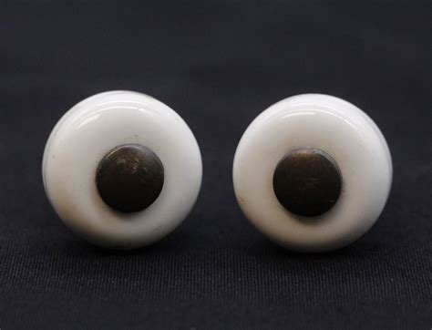 Pair Of Vintage White Ceramic And Brass Rosettes Cabinet Knobs Olde Good Things