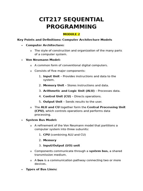 Cit217 Sequential Programming Key Points Pdf Central Processing Unit Parameter Computer