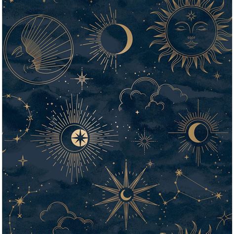 Advantage Mystic Navy Blue Celestial Wallpaper Sample 4203 27587sam The Home Depot