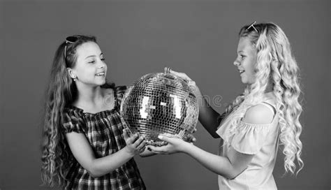 Party Fun Small Girls With Disco Ball Party Goers Happy Birthday