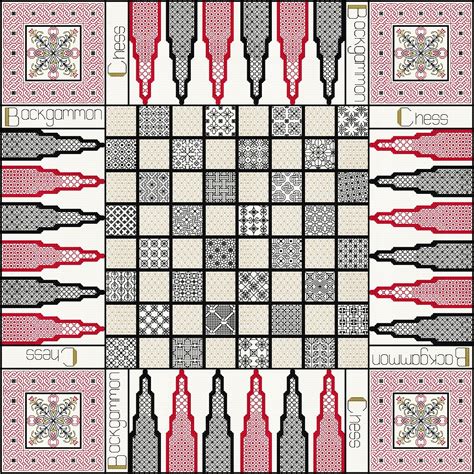 Stitched Combined Chess And Backgammon Board Doodlecraft Design
