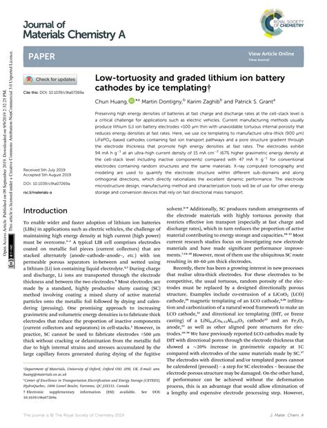 Pdf Low Tortuosity And Graded Lithium Ion Battery Cathodes By Ice