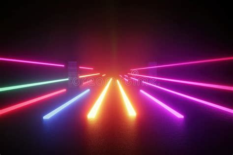 dynamic neon light show multicoloured glowing lines create futuristic
