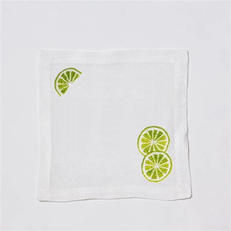 Embroidered Lime Cocktail Napkin Coaster Set Of 4 Hudson Grace