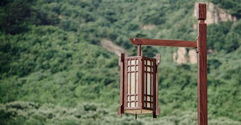 Close Up Of A Wooden Japanese Lantern Hanging On The Pole · Free Stock