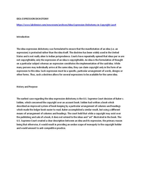 Idea Expression Dichotomy Pdf Idea Copyright