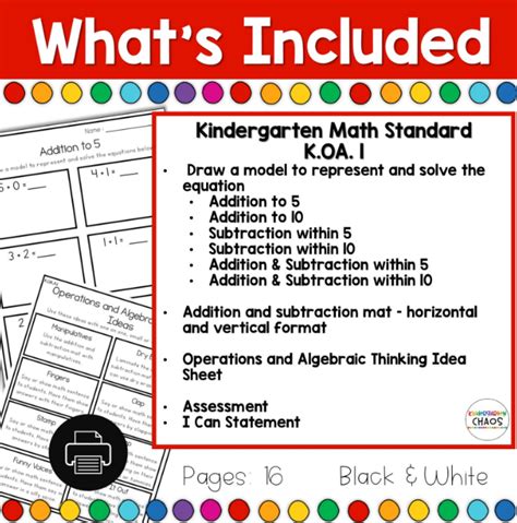 K Oa 1 Addition And Subtraction Kindergarten Chaos