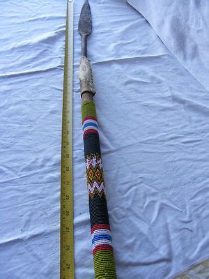 African Hunting Spear Zulu Beaded With Fur Handle 45 Total Length