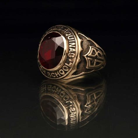 Vintage College Ring Round Onel Co 10kt Gold X Ruby Glass 1968s
