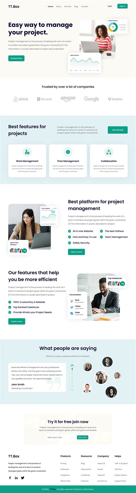 Project Management Landing Page On Behance