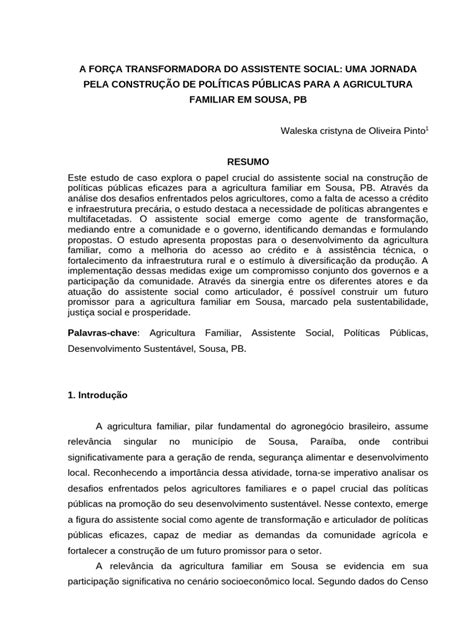 O Papel Do Assistente Social Na Construção De Políticas Públicas Pdf Agricultura