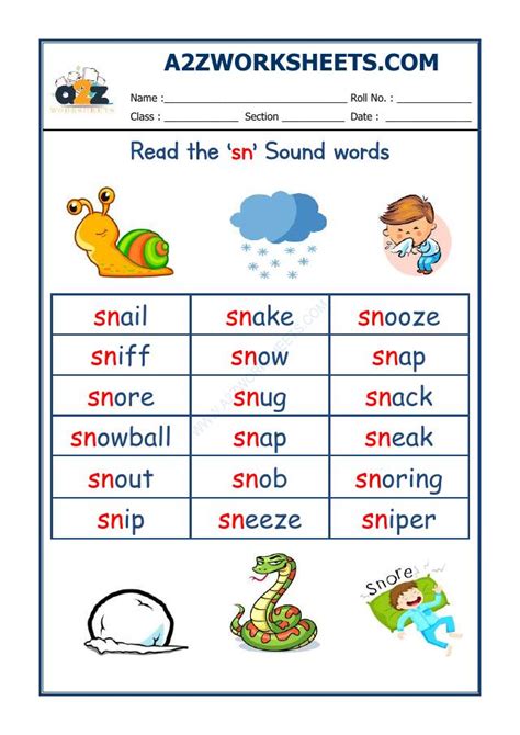 A2zworksheets Worksheet Of English Phonics Sounds Sn Sound Words Reading English