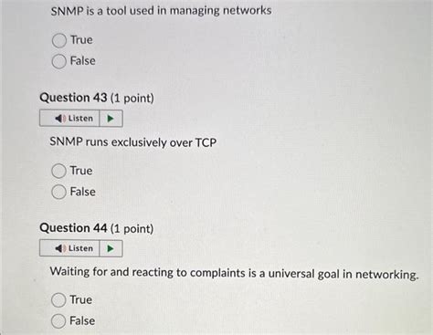 Solved Snmp Is A Tool Used In Managing Networks True False