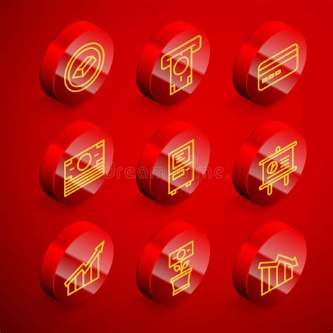 Set Line Gold Bars Atm And Money Credit Card Stacks Paper Cash