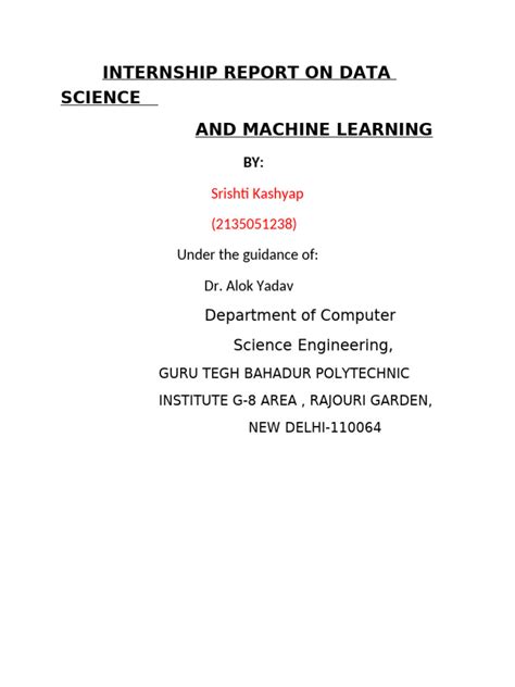 Internship Report On Data Science Pdf Machine Learning Support