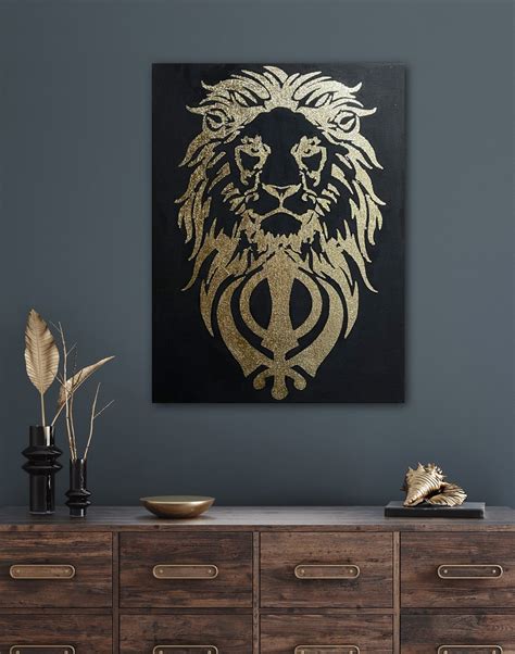Handmade Khanda Foil Art Sikh Lion Home Decor Etsy