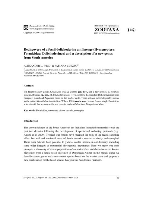 Pdf Rediscovery Of A Fossil Dolichoderine Ant Lineage Hymenoptera Formicidae Dolichoderinae
