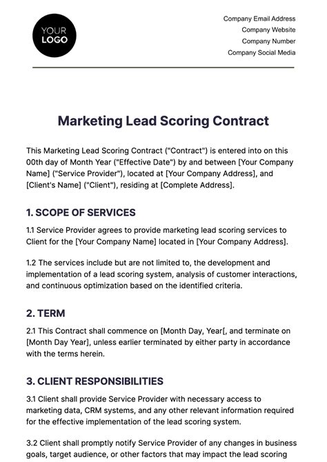 Free Marketing Lead Scoring Contract Template To Edit Online
