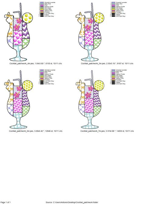 Patchwork Summer Cocktail With A Straw In The Hoop Embroidery Design