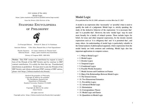 Friends Of The Sep Society Preview Of Modal Logic Pdf