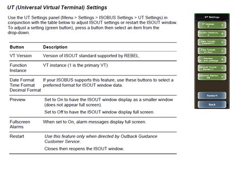 what can i do with the isobus settings panel on the rebel outback