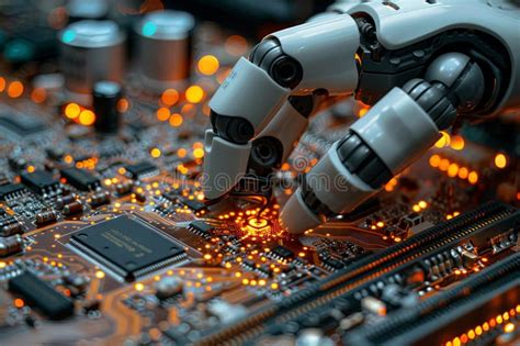 A Robot With A Pcb In Its Hands Is Working On A Circuit Board Uhd Image Industrial Machinery