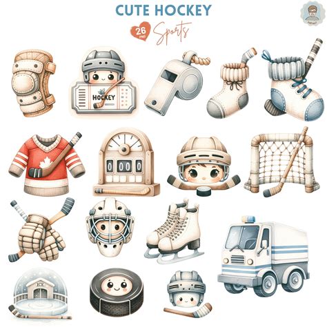 Adorable Hockey Sports Clipart Ice Hockey Themed Digital Png Hockey