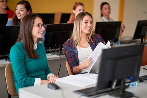 Female Students At An Informatics Lecture Stock Image Image Of