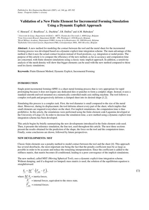 Pdf Validation Of A New Finite Element For Incremental Forming Simulation Using A Dynamic