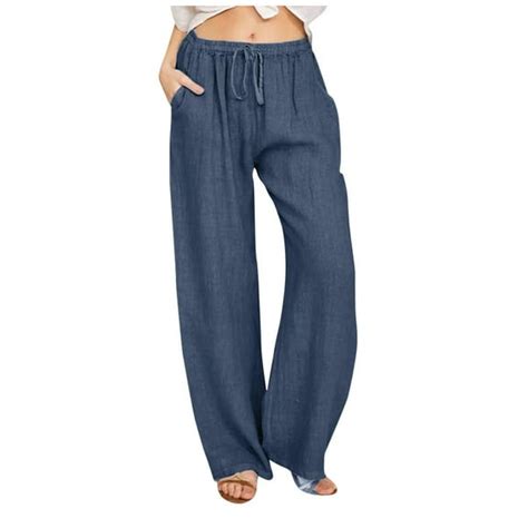Brgzlk Womens Long Pants Cotton Linen Summer Wide Leg Pants High Waist
