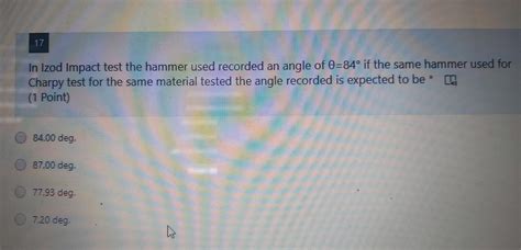 Solved In Izod Impact Test The Hammer Used Recorded An Angle