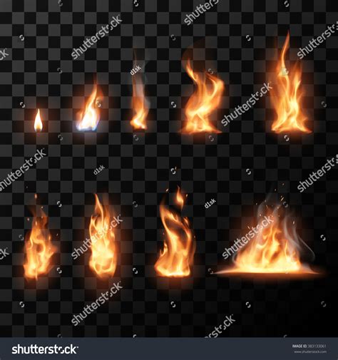 Realistic Fire Flames Set Stock Vector Royalty Free 383133061