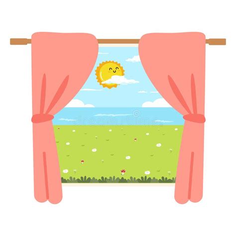 Cartoon Window View Of Sunny Meadow Stock Illustration Illustration