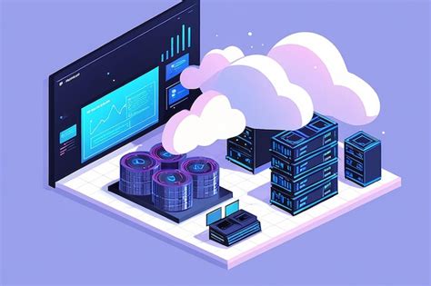 Cryptocurrency And Blockchain Concept Data Powered Center Cloud Data Storage Isometric