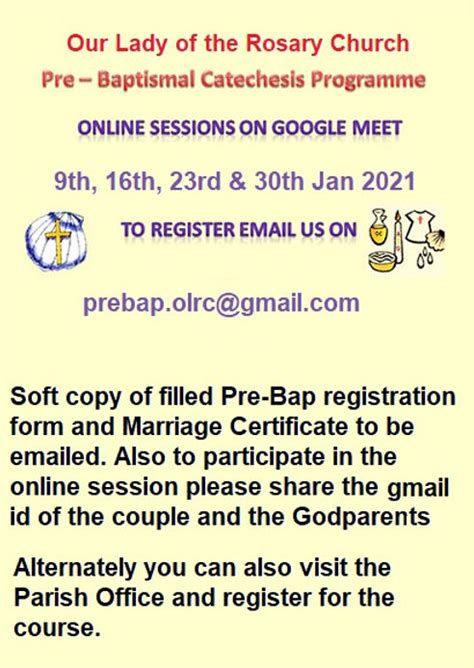 Pre Baptismal Catechesis Programme 9th 16th 23rd And 30th Jan 2021
