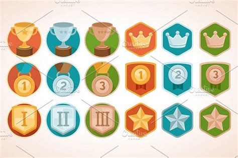 Flat Vector Achievement Badges By Venimo On Creativemarket Badge