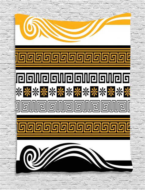 Greek Key Tapestry Neoclassical Borders Collection Meander Pattern And Flowers With Waves Wall