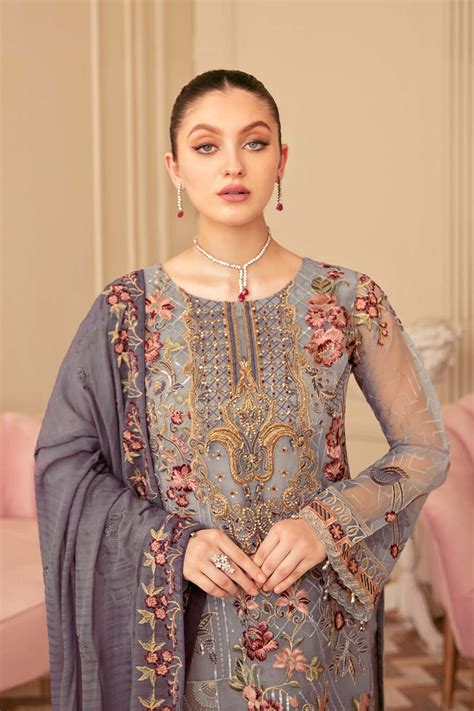 Ramsha Minhal Vol 06 Embroidered Organza Unstitched 3pc Suit M 610