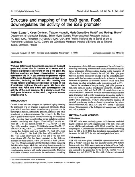 Pdf Structure And Mapping Of The Fosb Gene Fosb Downregulates The