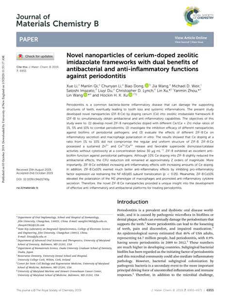 Pdf Novel Nanoparticles Of Cerium Doped Zeolitic Imidazolate Frameworks With Dual Benefits Of